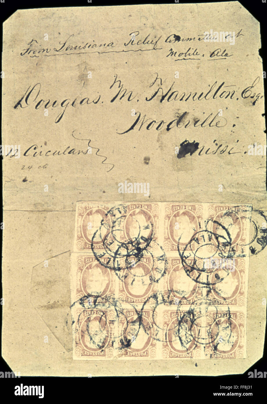CONFEDERATE STAMPS, 1863. /nLargest known block of Confederate 2 cent ...