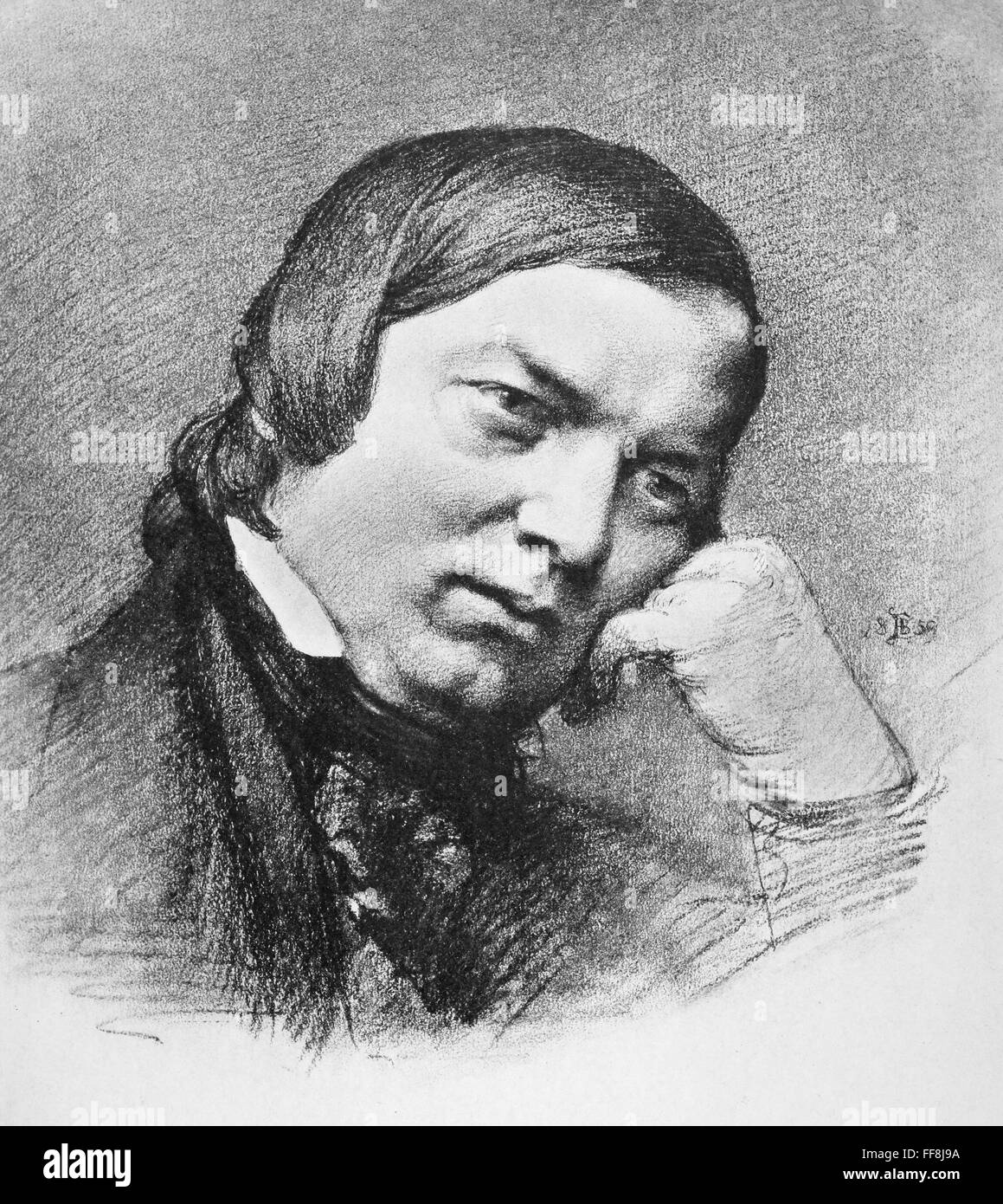 ROBERT SCHUMANN /n(1810-1856). German composer. Drawing by Edouard ...