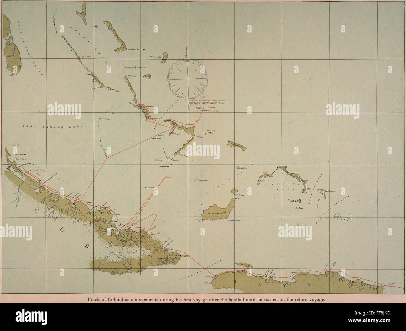 COLUMBUS: MAP, 1492. /nTrack of Christopher Columbus' movements during ...