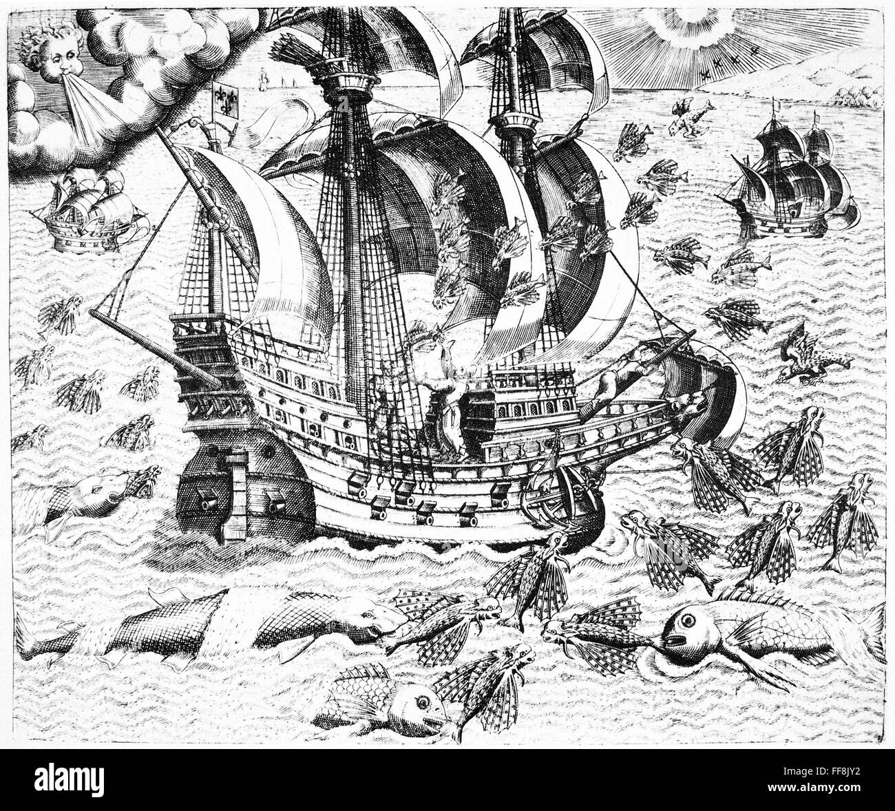 FLYING FISH, c1548. /nFlying fish, attempting to escape predators, fall ...
