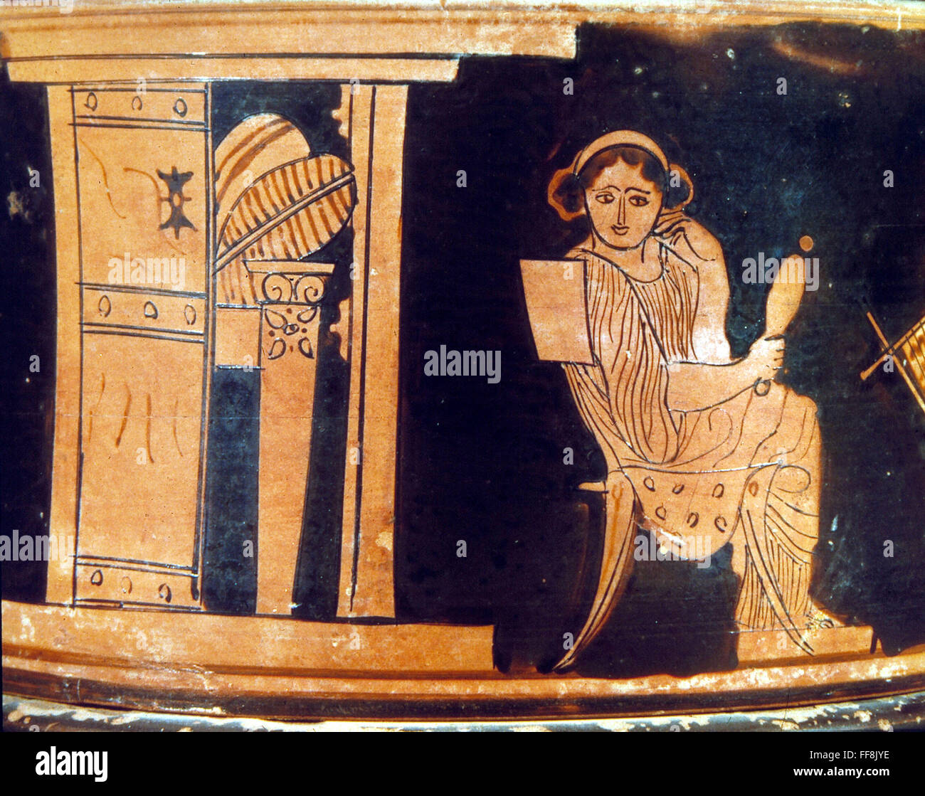 GREECE: YOUNG WIFE. /nYoung wife holding a spindle. Greek red-figured ...