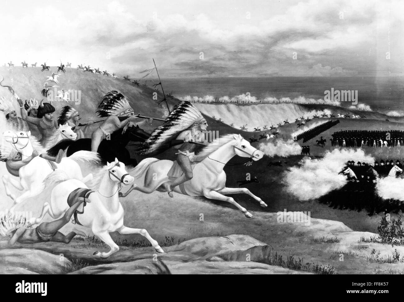 PLAINS NATIVE AMERICANS, c1889. /nPlains Native Americans attacking a U ...