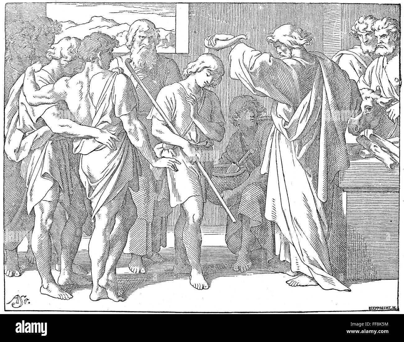 SAUL ANNOINTED BY SAMUEL. /n(I Samuel xi: 14-15). Wood engraving, 19th ...
