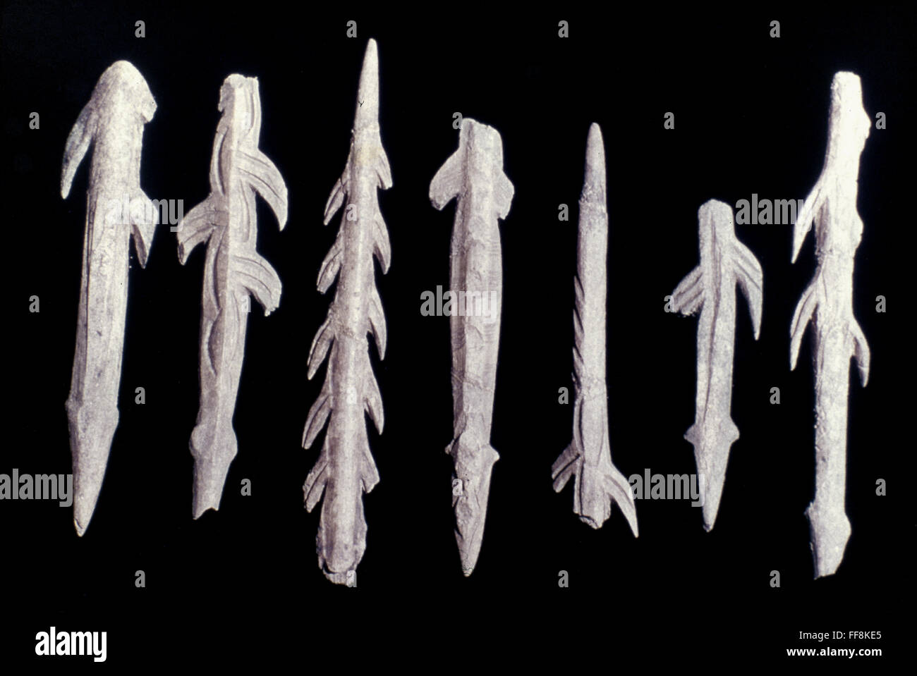 PALEOLITHIC HARPOONS /nof bone, ivory and antler. Magdalenian, 9000 B.C ...