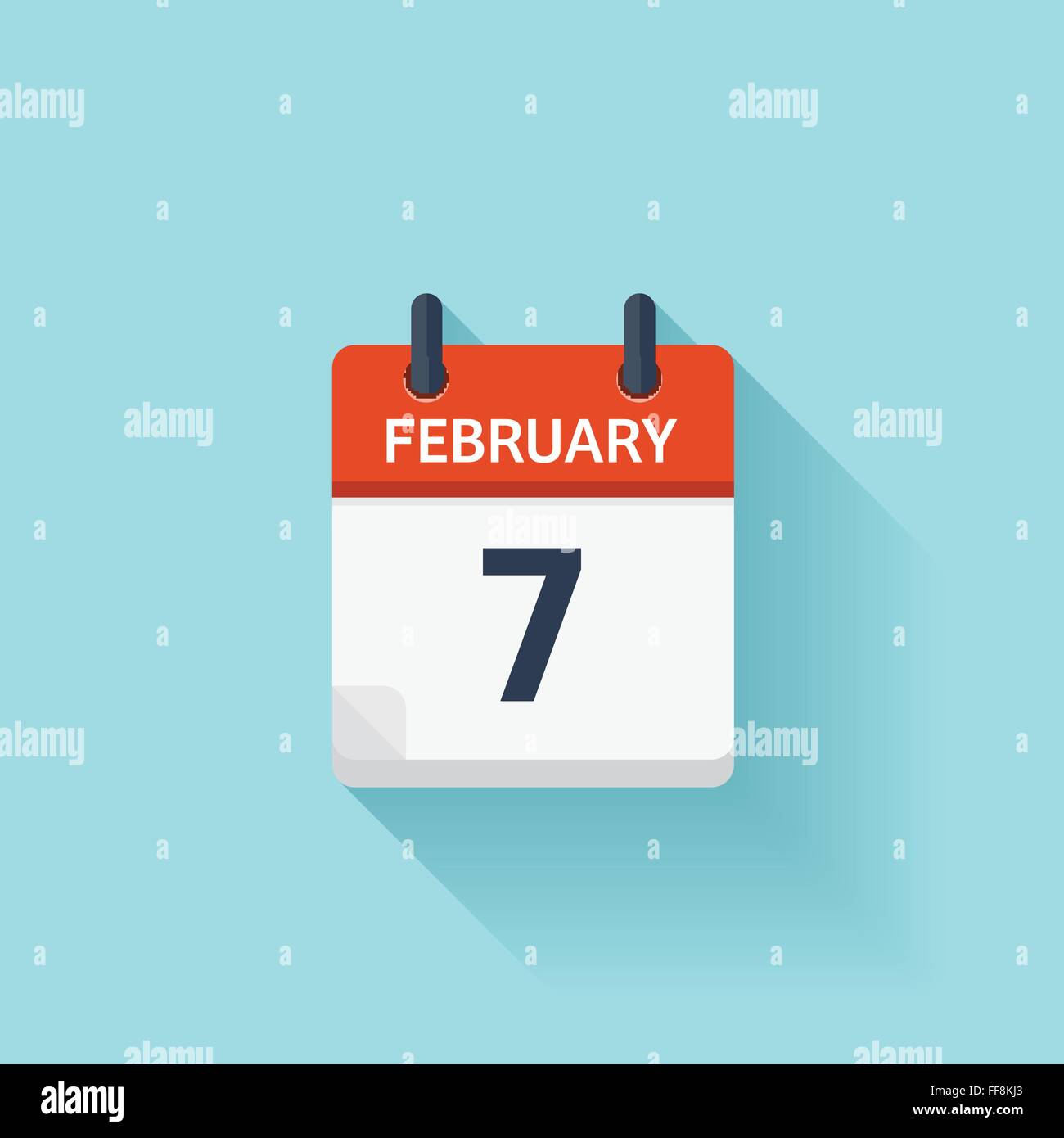 February 7. Vector flat daily calendar icon. Date and time, day, month ...