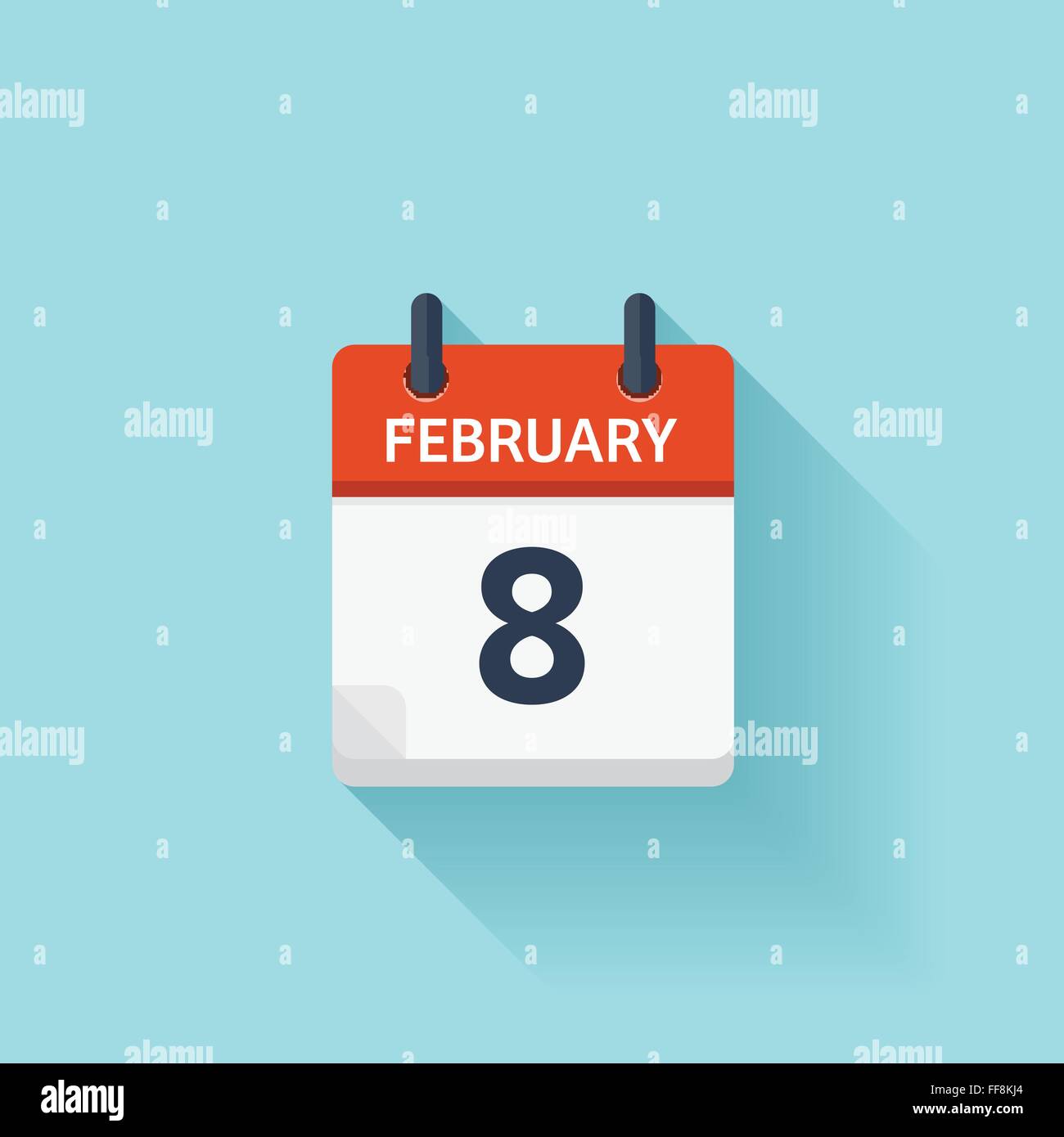 February 8. Vector flat daily calendar icon. Date and time, day, month ...