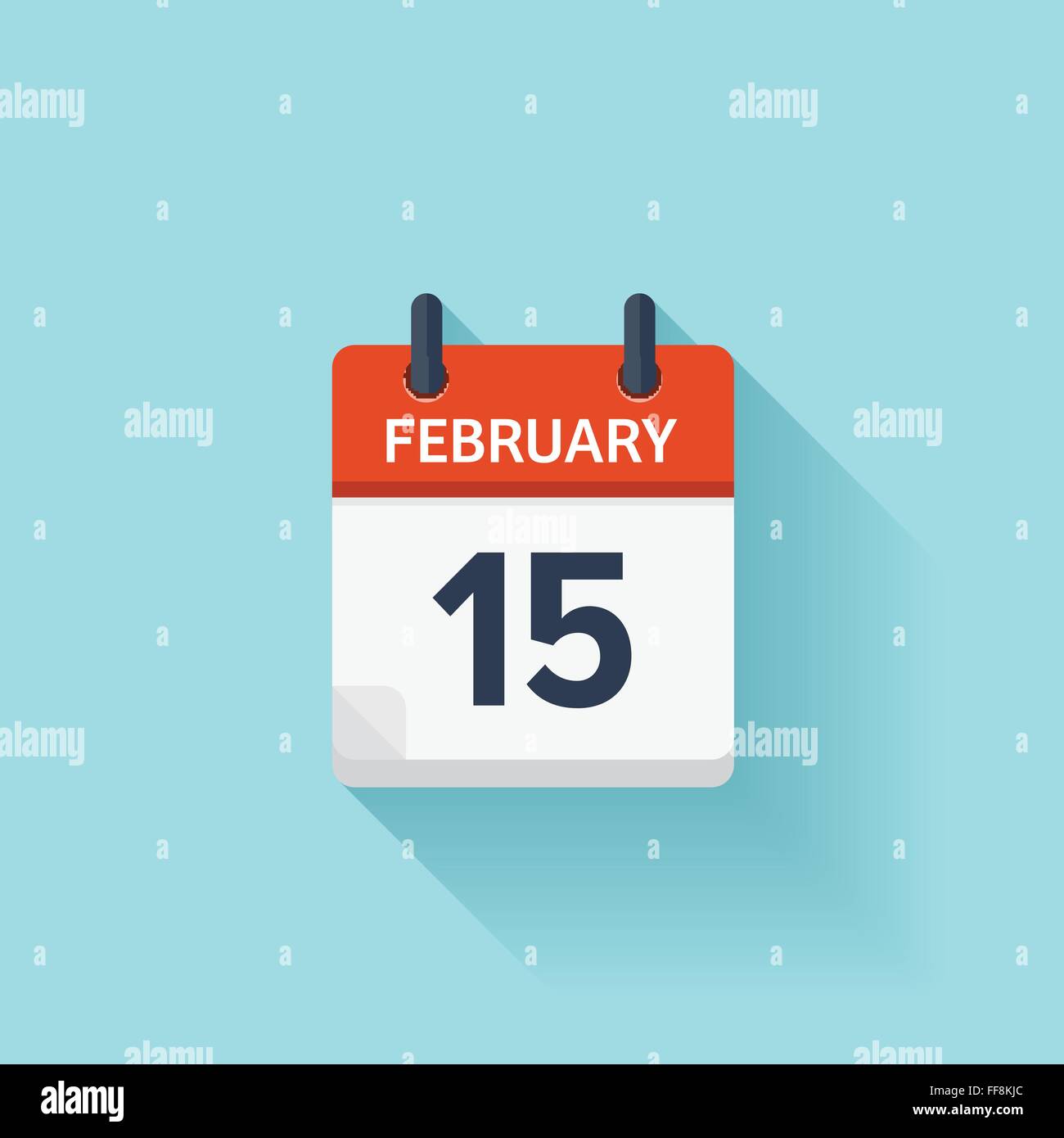 February 15. Vector flat daily calendar icon. Date and time, day, month ...