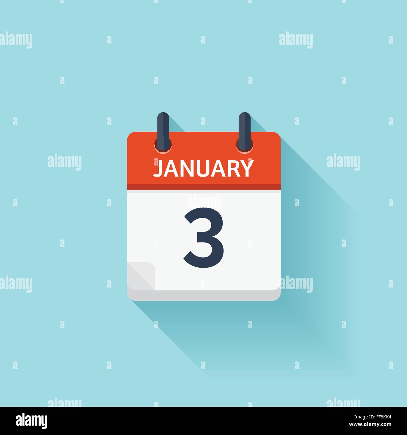 January 3. Vector flat daily calendar icon. Date and time, day, month ...