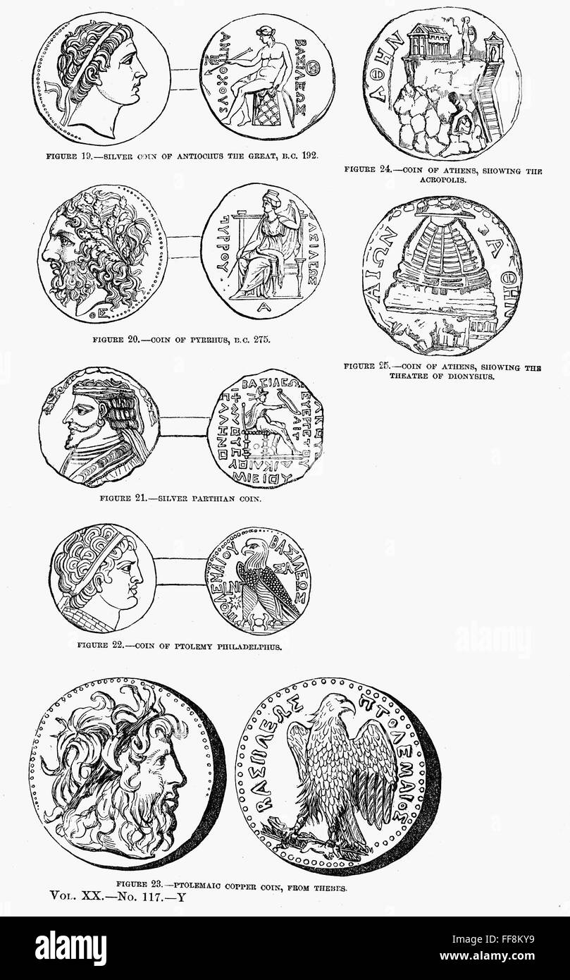 ANCIENT GREEK COINS. /nLine engravings, American, mid-19th century ...
