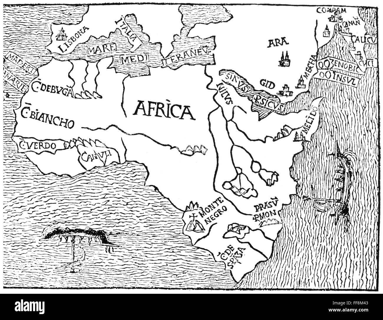 MAP OF AFRICA, 1508. /nThe first printed map devoted primarily to the ...