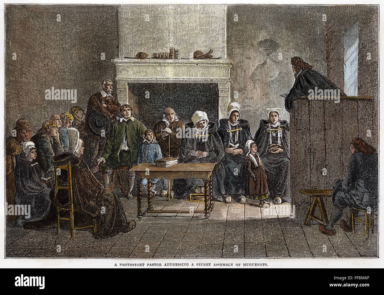 HUGUENOT ASSEMBLY, 1685. /n'A Protestant Pastor Addressing a Secret ...
