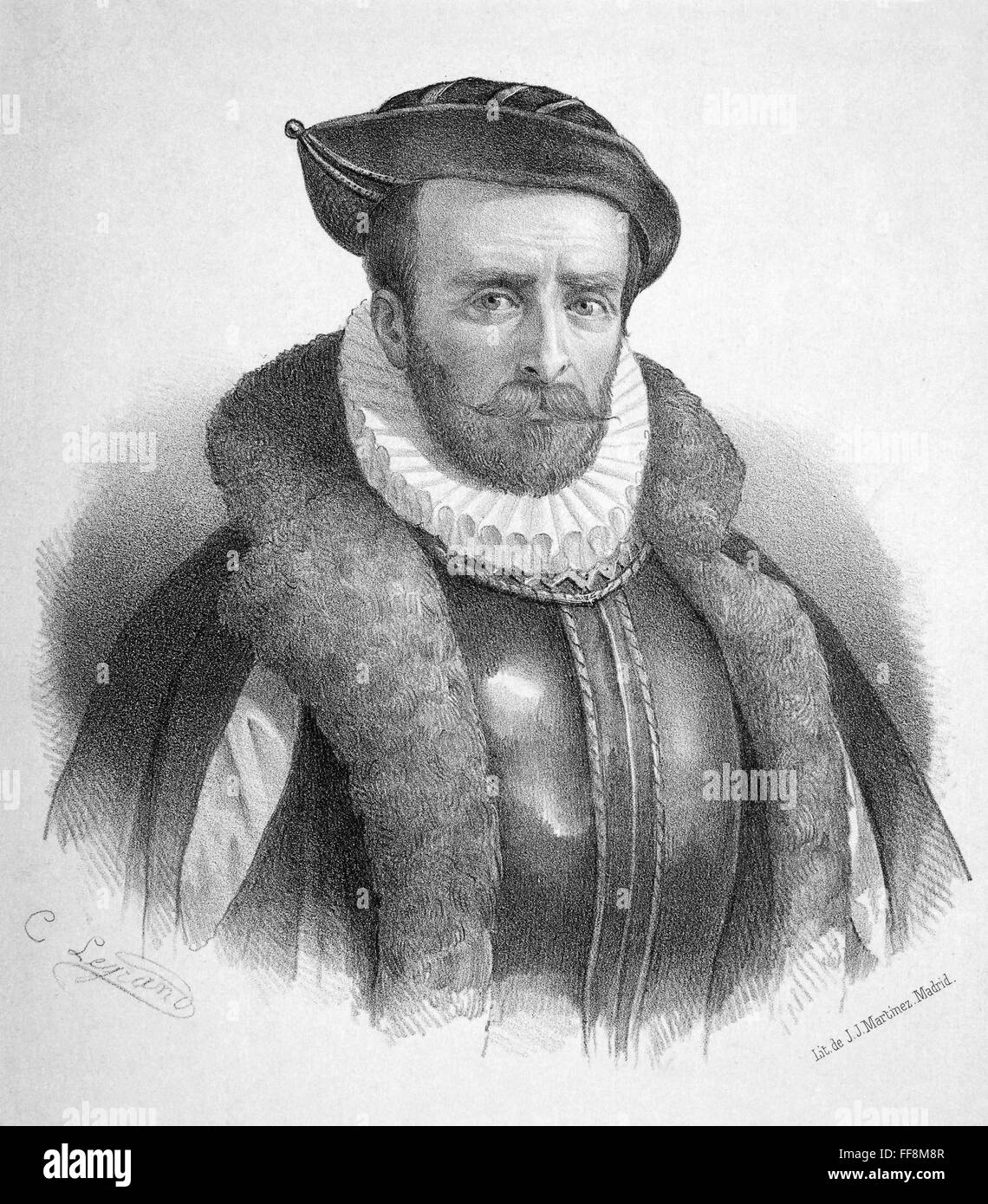 ALVARO DE MENDANA DE NEYRA /n(1541-1595). Spanish navigator. Lithograph ...