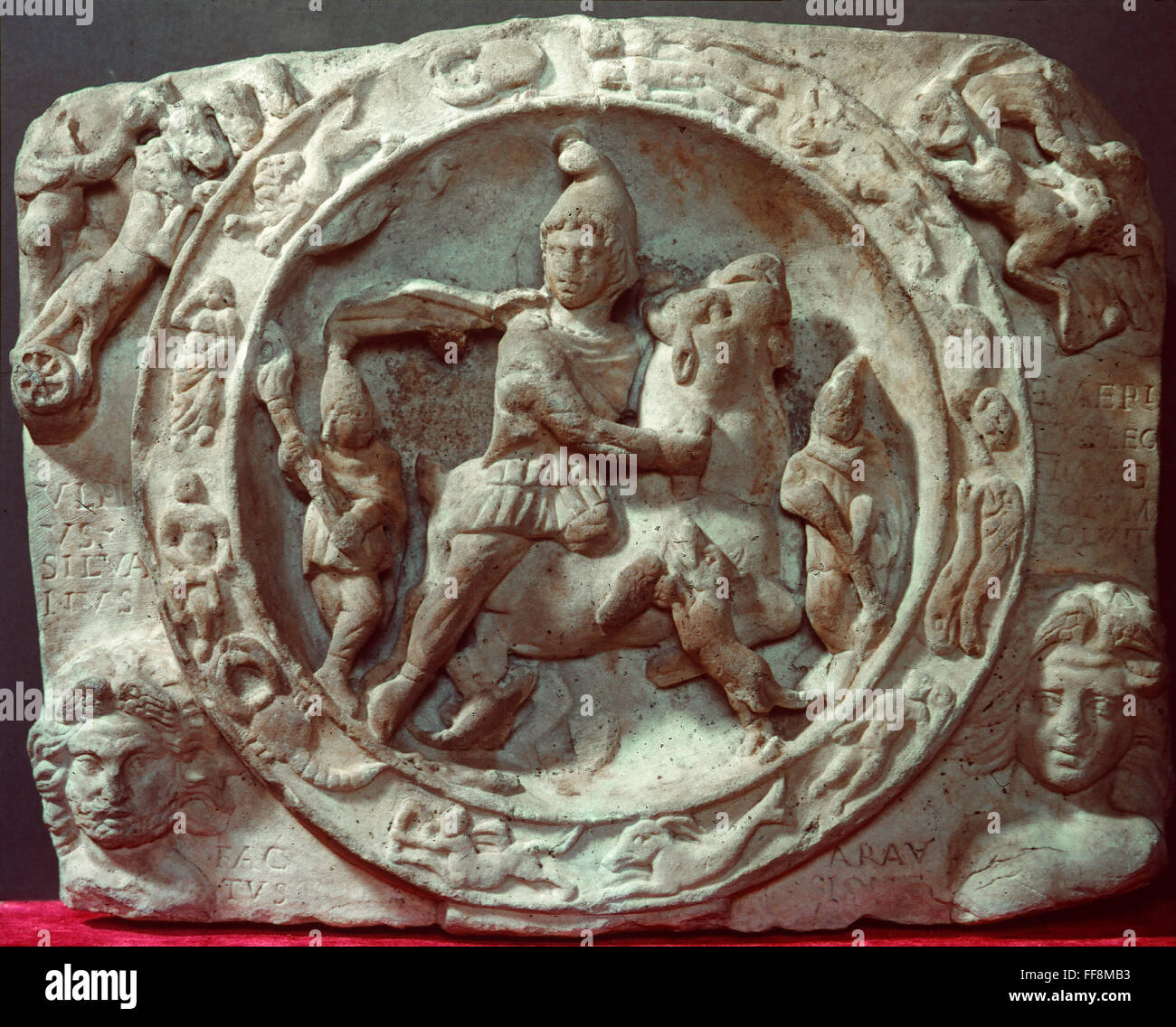MITHRAS KILLING BULL, 240 A.D. /nMarble relief of Mithras killing the ...
