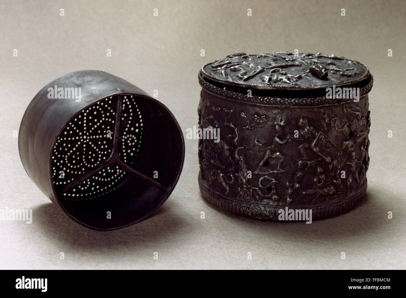 ROMAN BOX, c240 A.D. /nRoman silver 'strainer' and box from Temple of ...