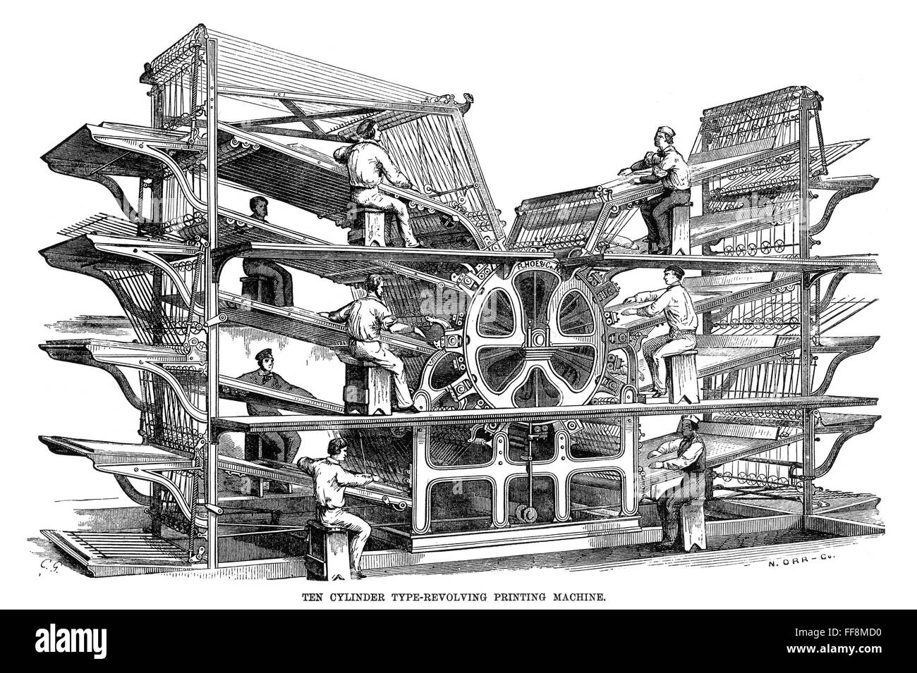 PRINTING PRESS, 1847. /nRichard Hoe's ten-cyclinder revolving newspaper ...