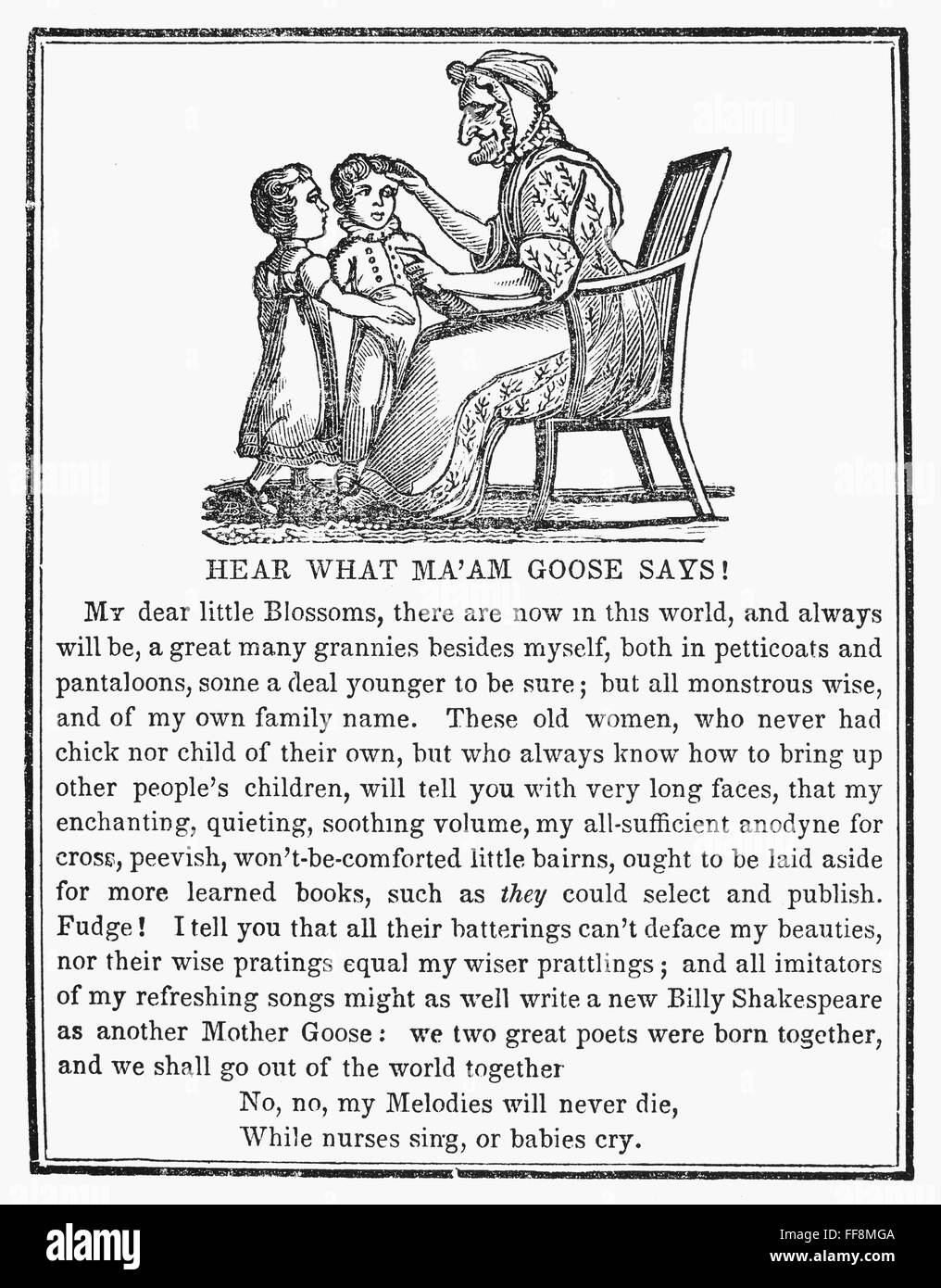 MOTHER GOOSE, 1833. /n'Hear what Ma'am Goose says!' Wood engraving from ...
