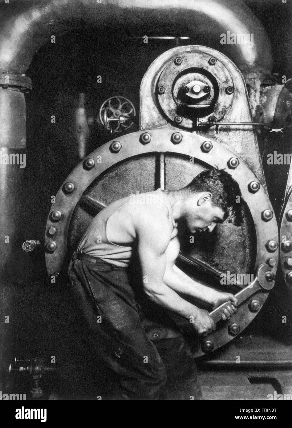 AMERICAN INDUSTRY, 1920. /nPowerhouse mechanic. Photograph by Lewis W ...