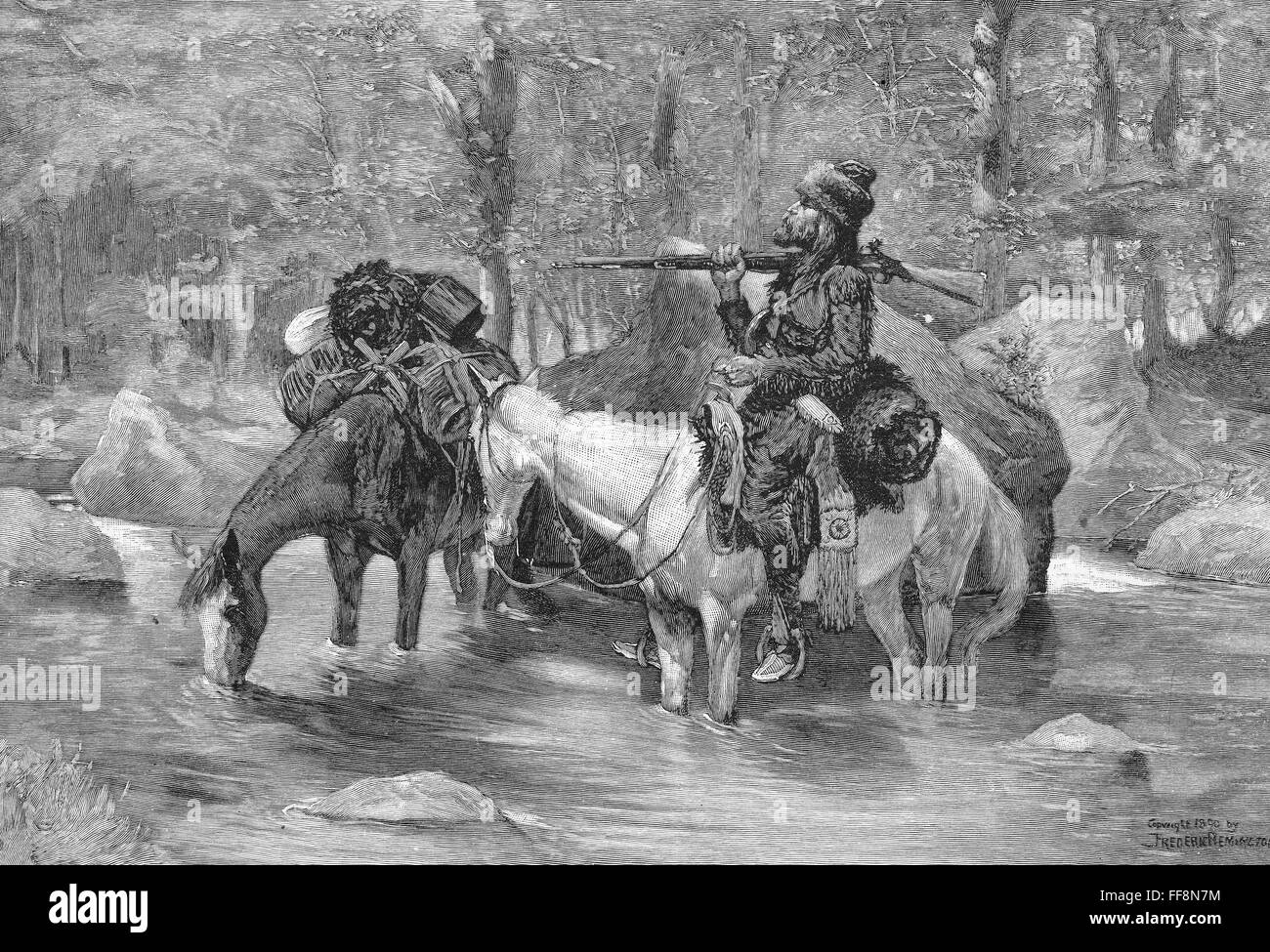 REMINGTON: FUR TRAPPER. /n'A White Trapper'. Wood engraving, 1891 ...