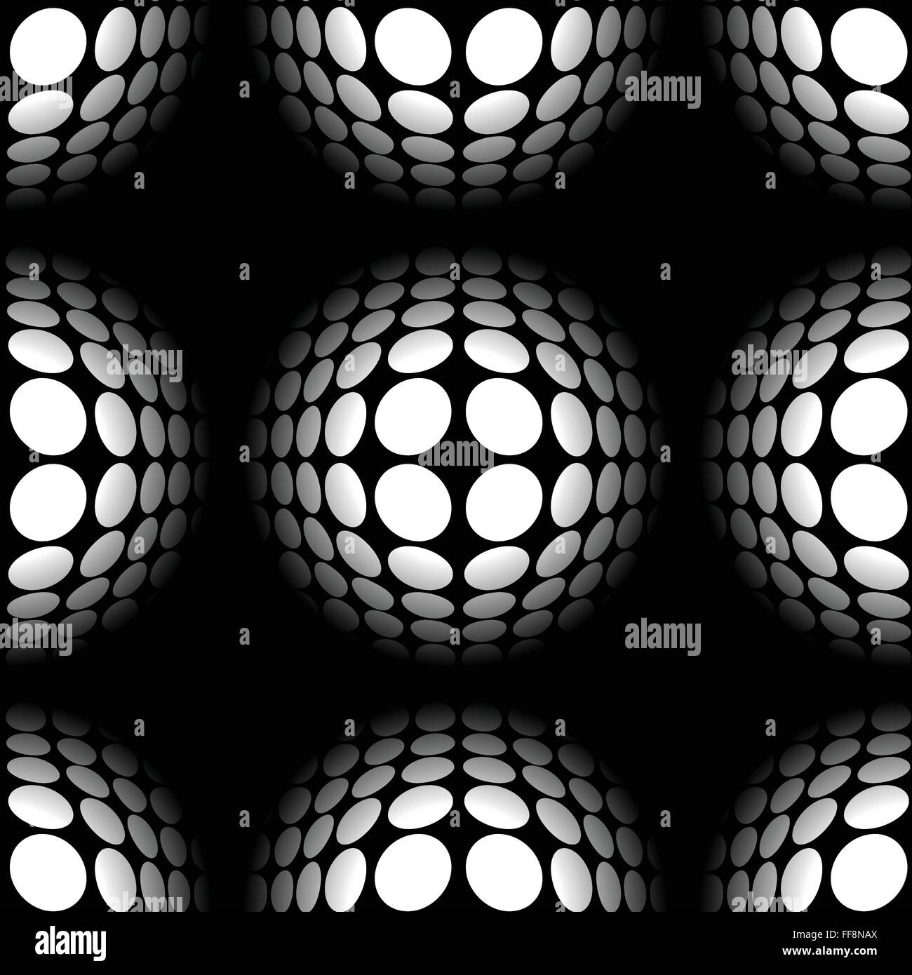 Sphere, circles abstract monochrome pattern with distortion effect ...