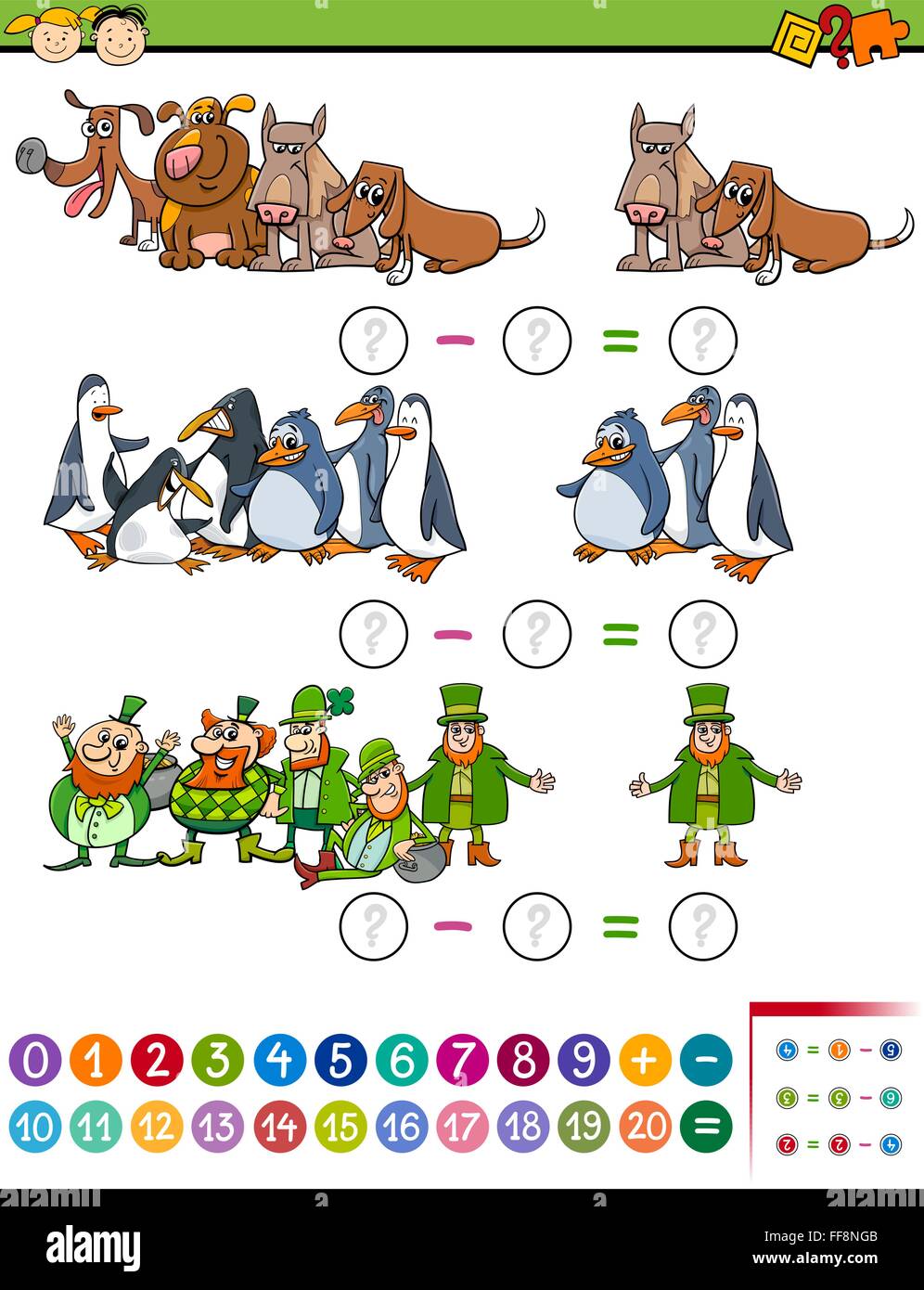 Cartoon Illustration of Education Mathematical Subtraction Task for ...