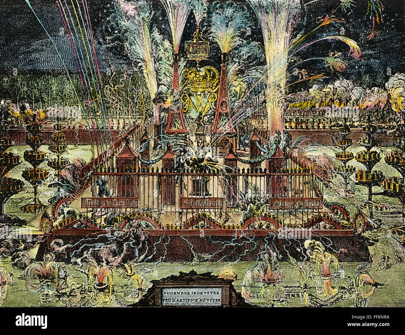 WILLIAM III & MARY, 1689. /nFireworks in London marking the coronation ...