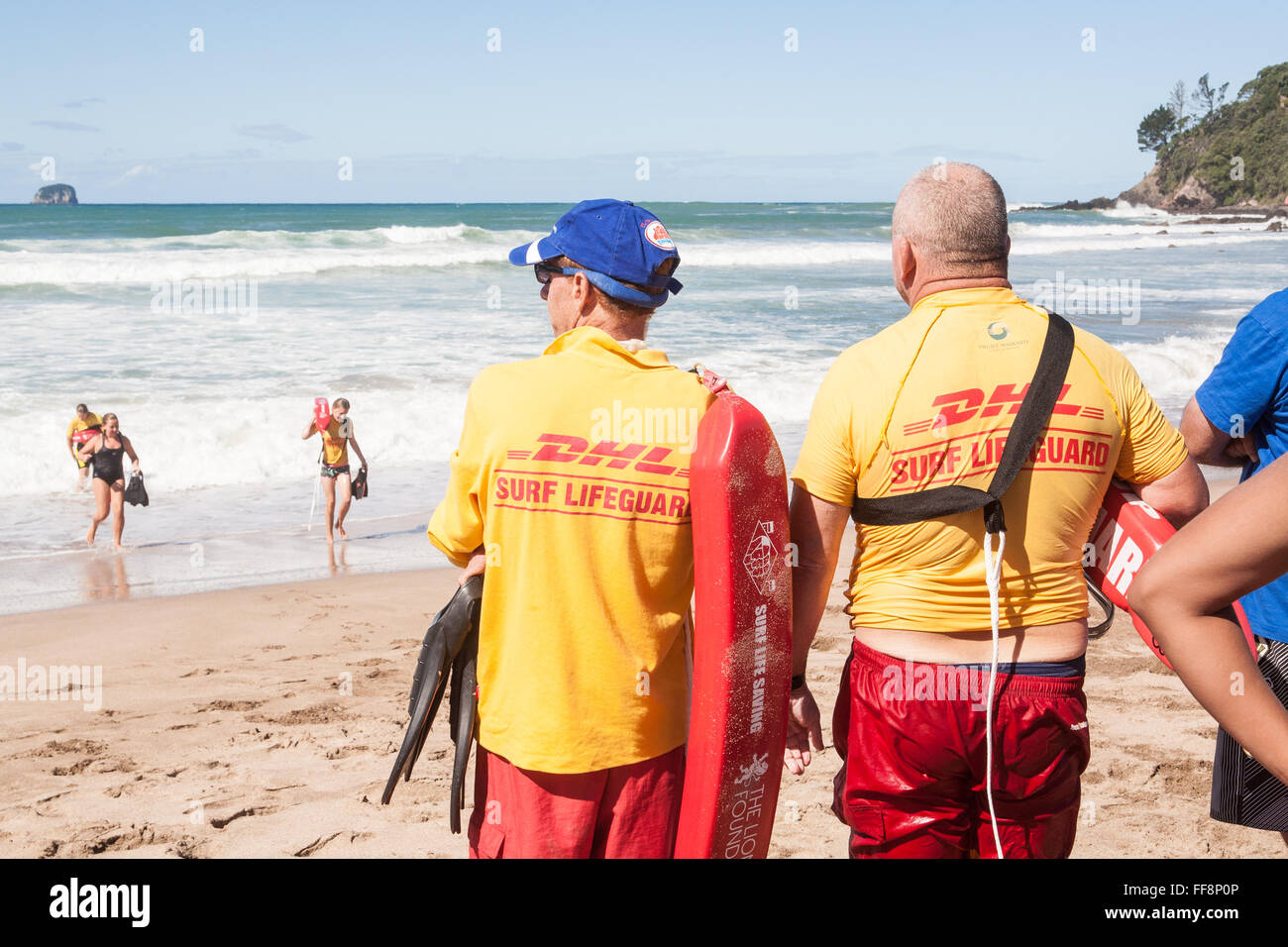 Lifeguards training session at Hot Water Beach,East coast of Coromandel ...