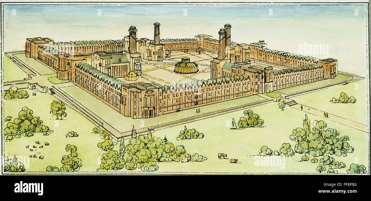OWENITE COMMUNITY, 1824. /nDesign for an Owenite community by Stedman ...