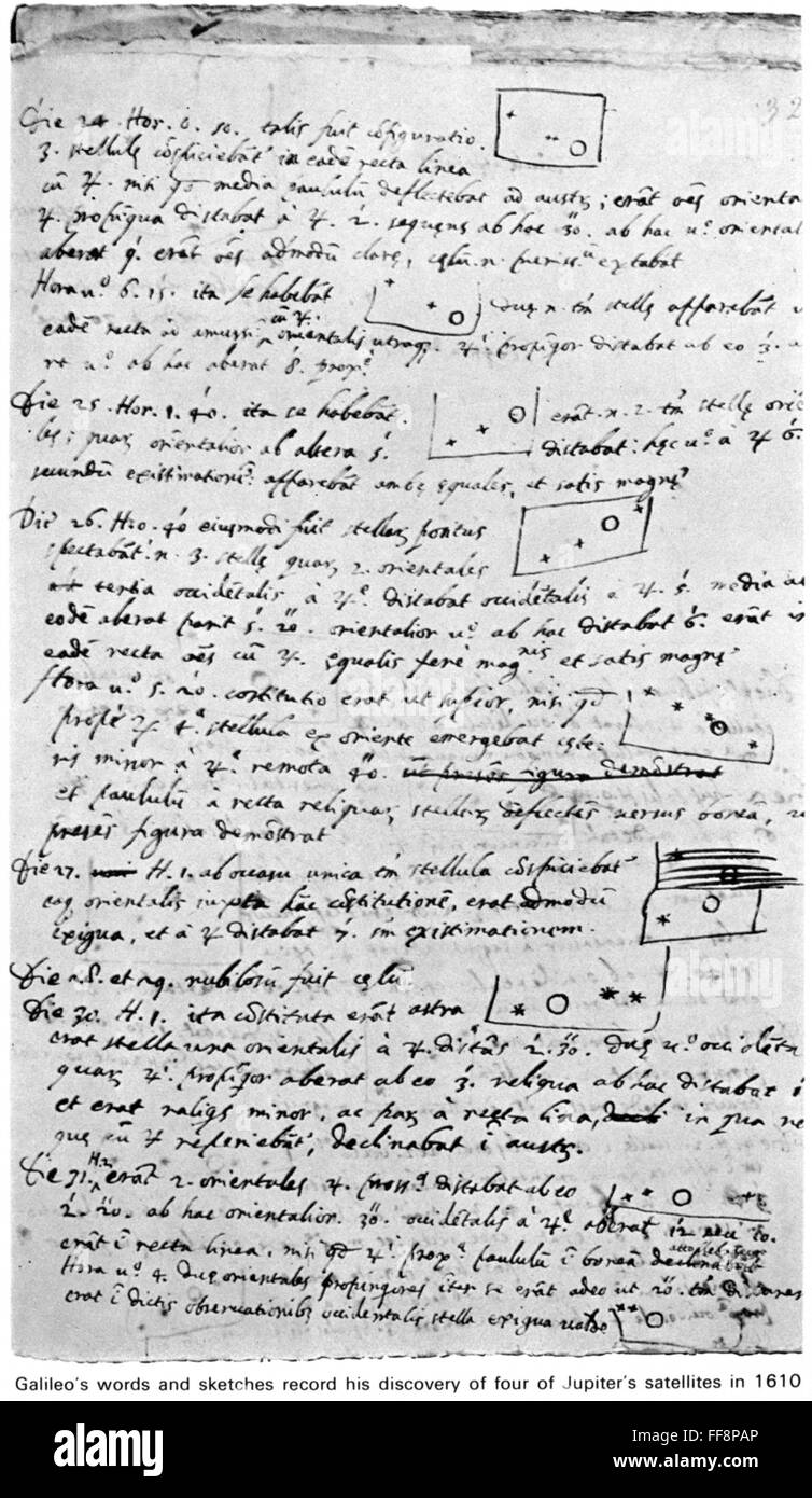 GALILEO: SATELLITES, 1610. /nPage from Galileo Galilei's notes ...