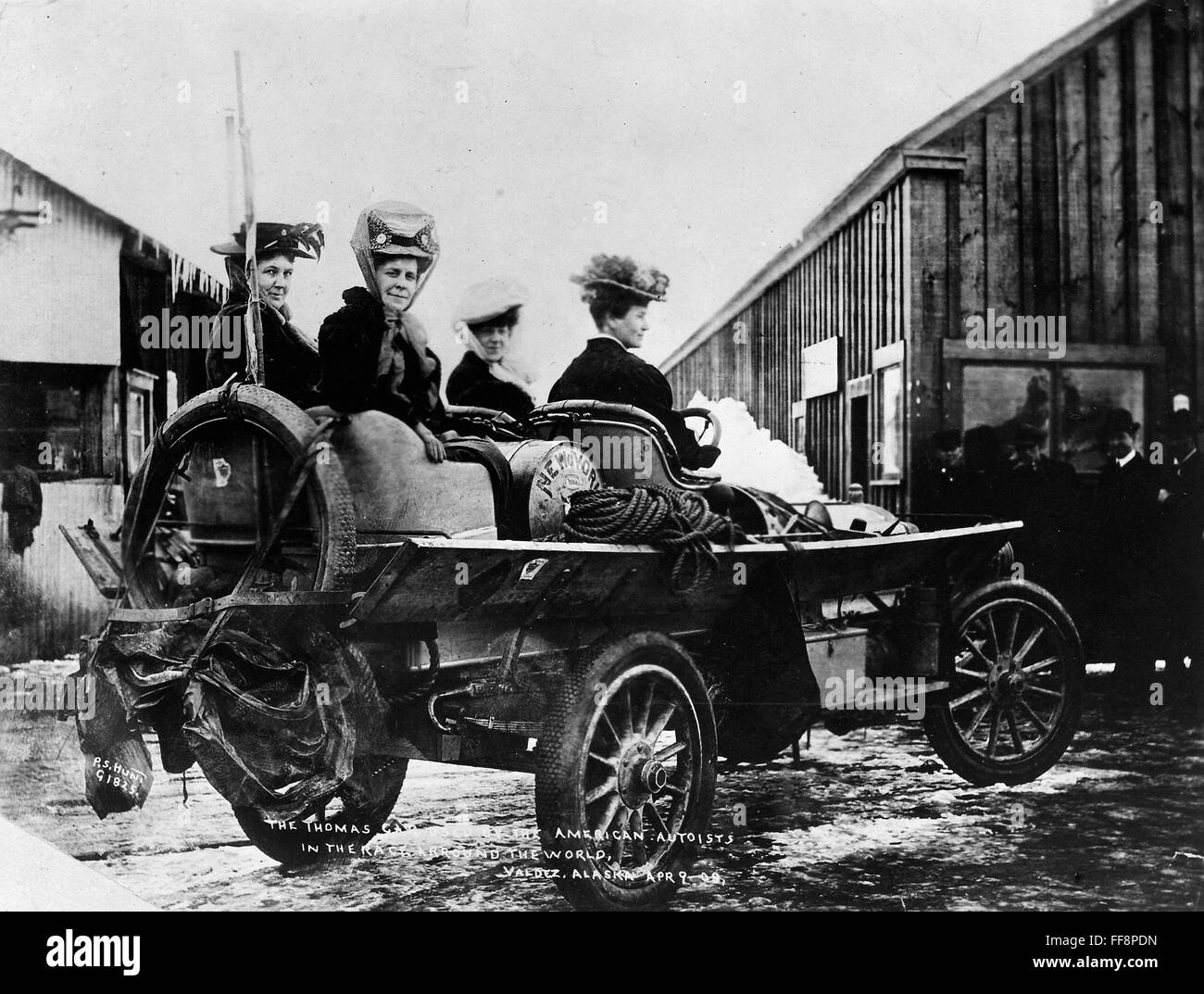 CAR RACE, 1908. /nThe Thomas automobile used by the American Autoists ...