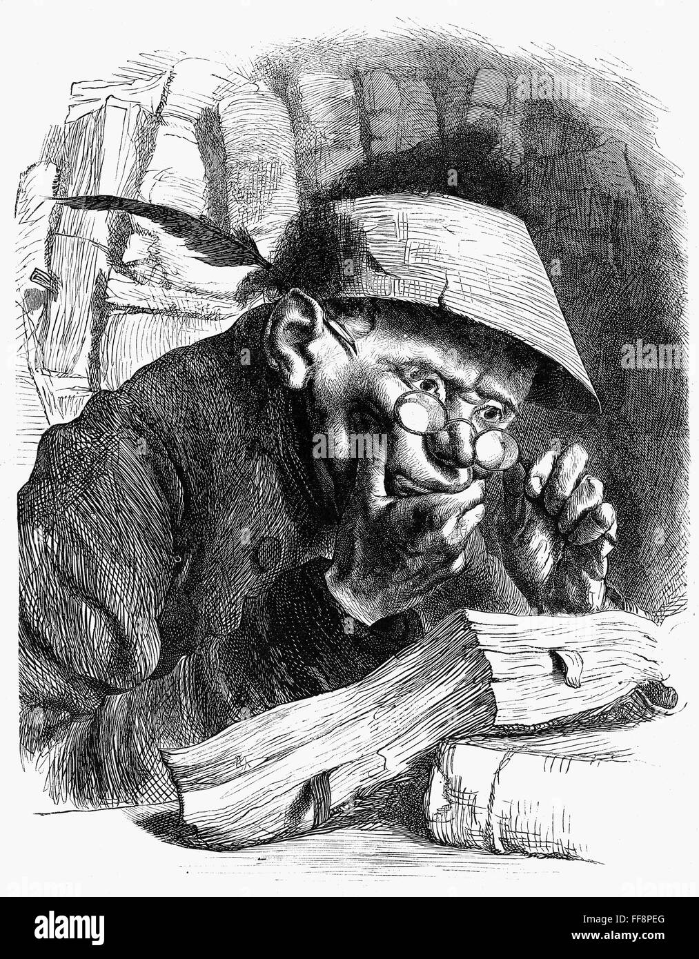 BOOKWORM, 19th CENTURY. /nA German bookworm. Caricature engraving, 1871 ...