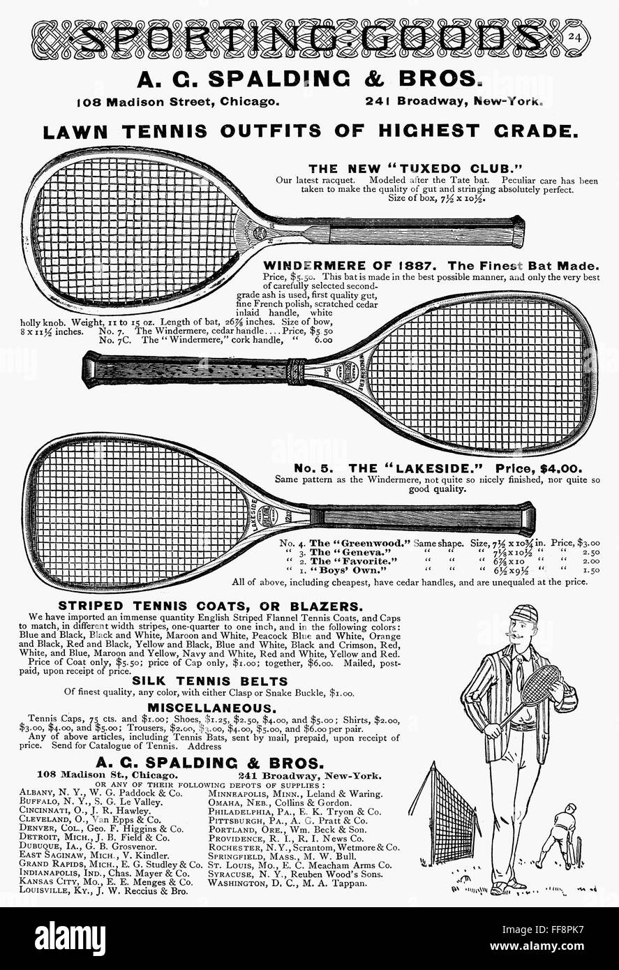 TENNIS RACKETS, 1887. /nAmerican magazine advertisement Stock Photo - Alamy