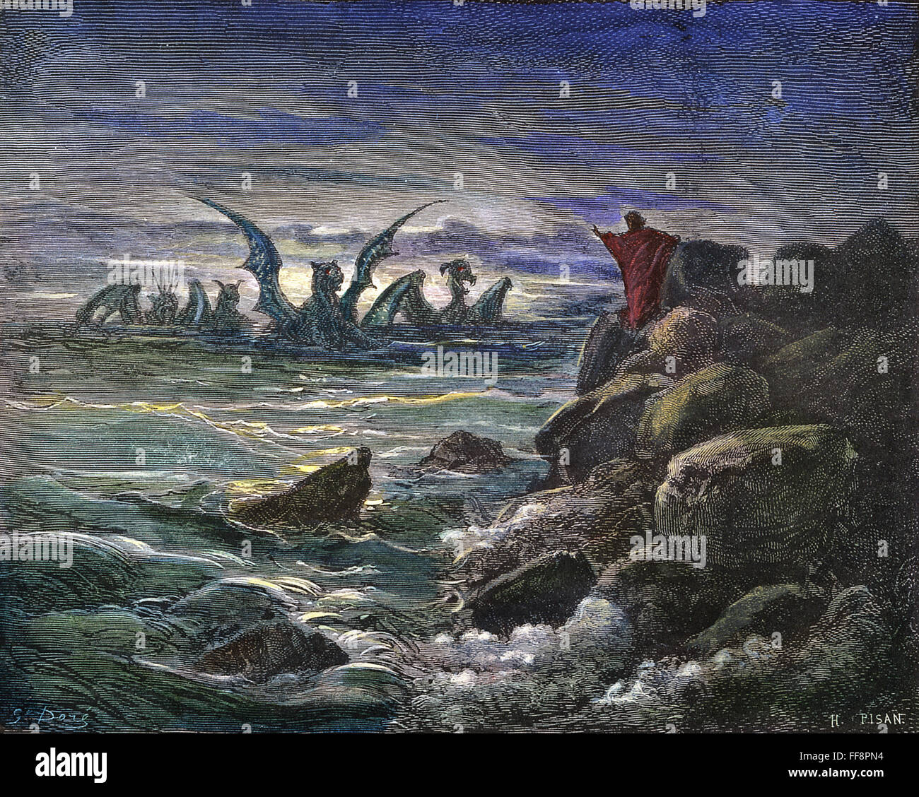 DANIEL. /nDaniel's vision of the four beasts (Daniel 7: 2,3). Engraving ...