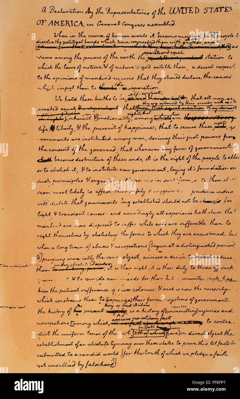 DECLARATION OF INDEPENDENCE /nThe first page of Thomas Jefferson's ...