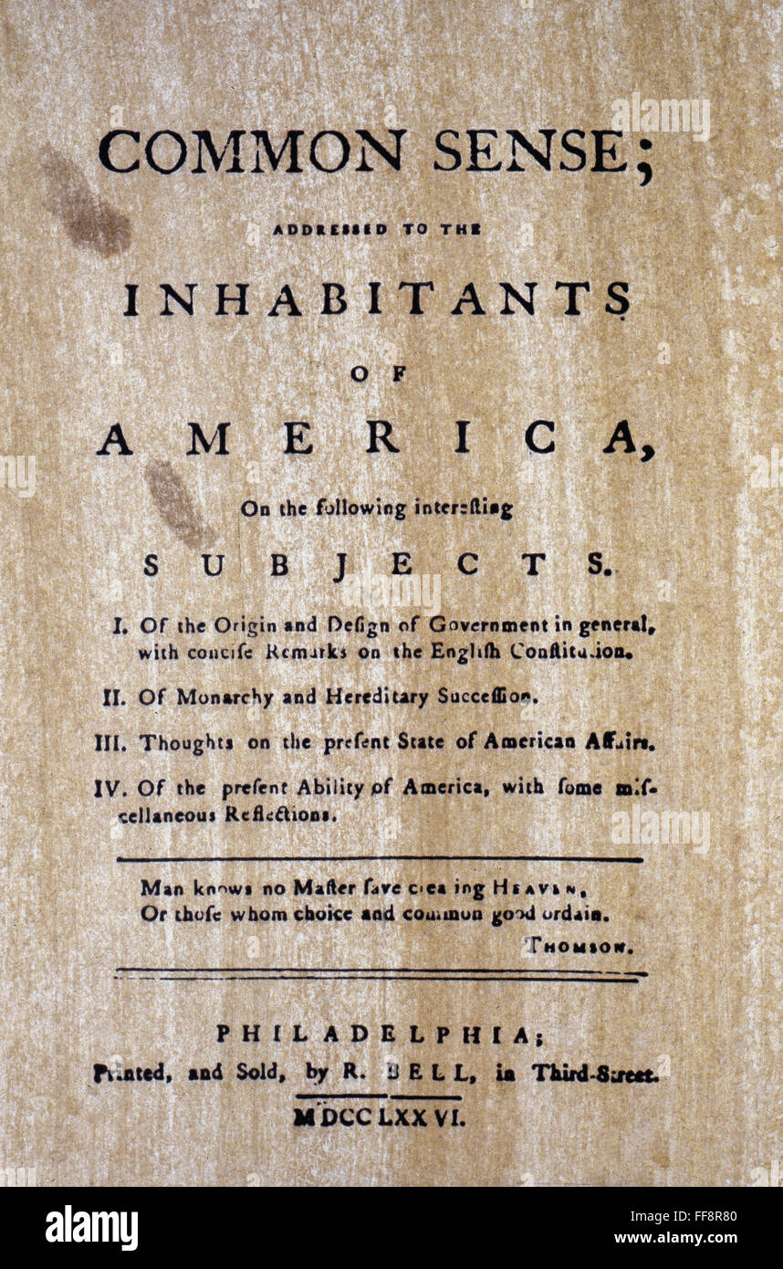 PAINE: COMMON SENSE, 1776. /nTitle-page of Thomas Paine's pamphlet ...