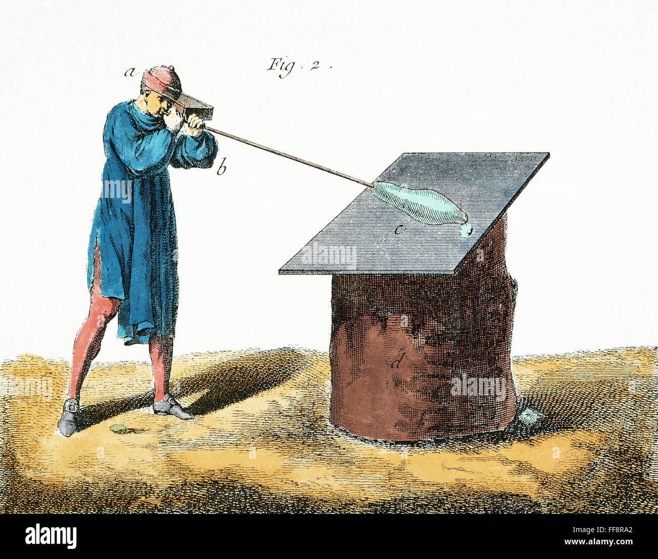 GLASSBLOWER, 18th CENTURY. /nAn 18th century glassblower begins to blow ...