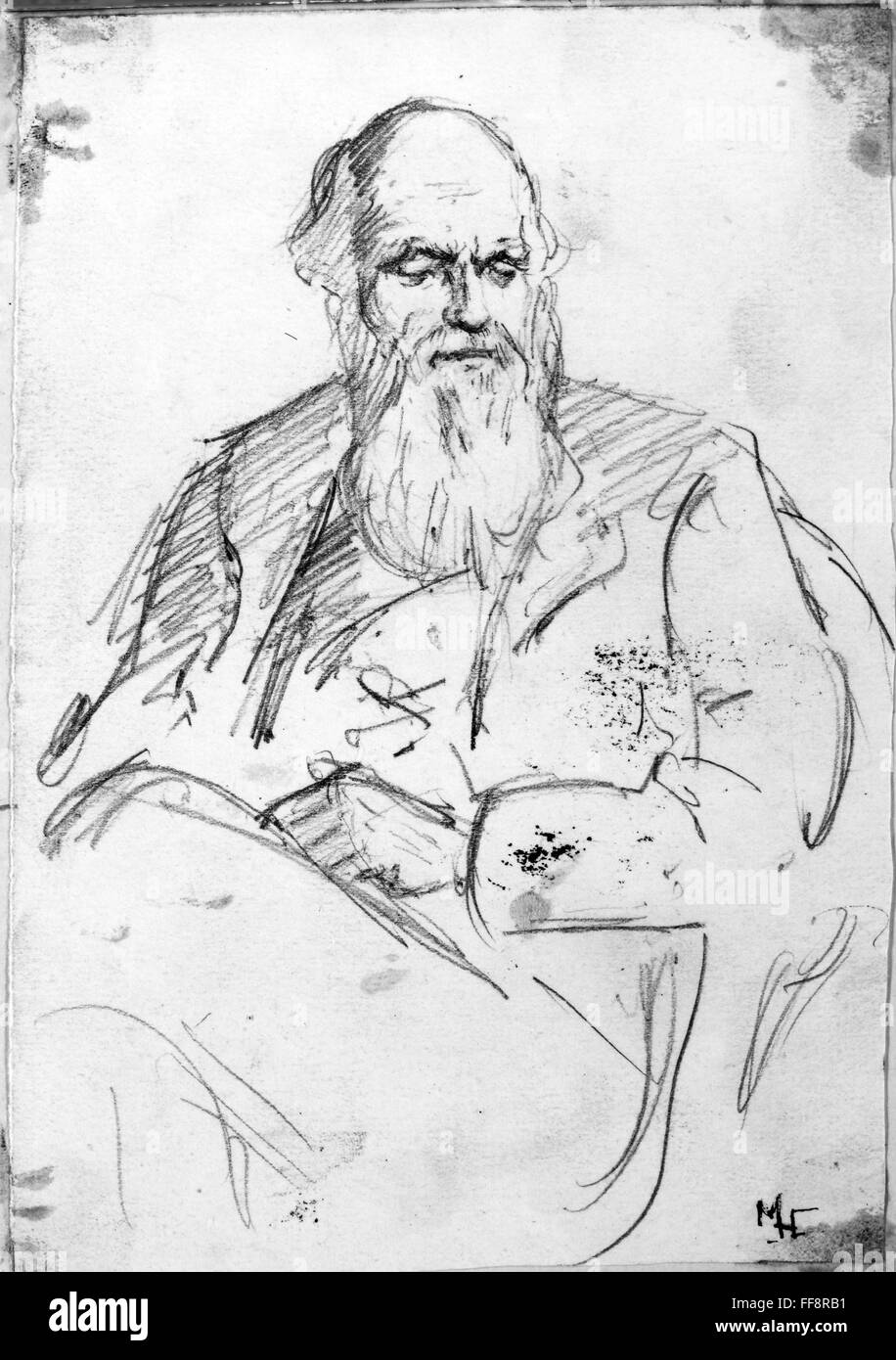 CHARLES ROBERT DARWIN /n(1809-1882). English naturalist. Pencil drawing ...