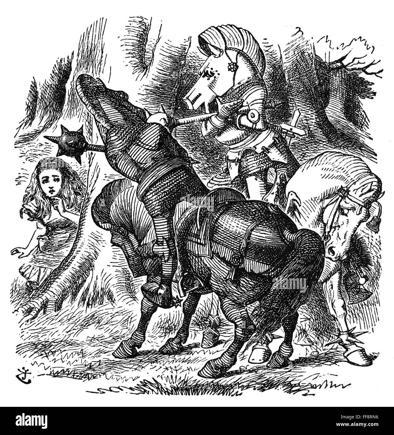 CARROLL: LOOKING GLASS. /nThe Red Knight and the White Knight in battle ...