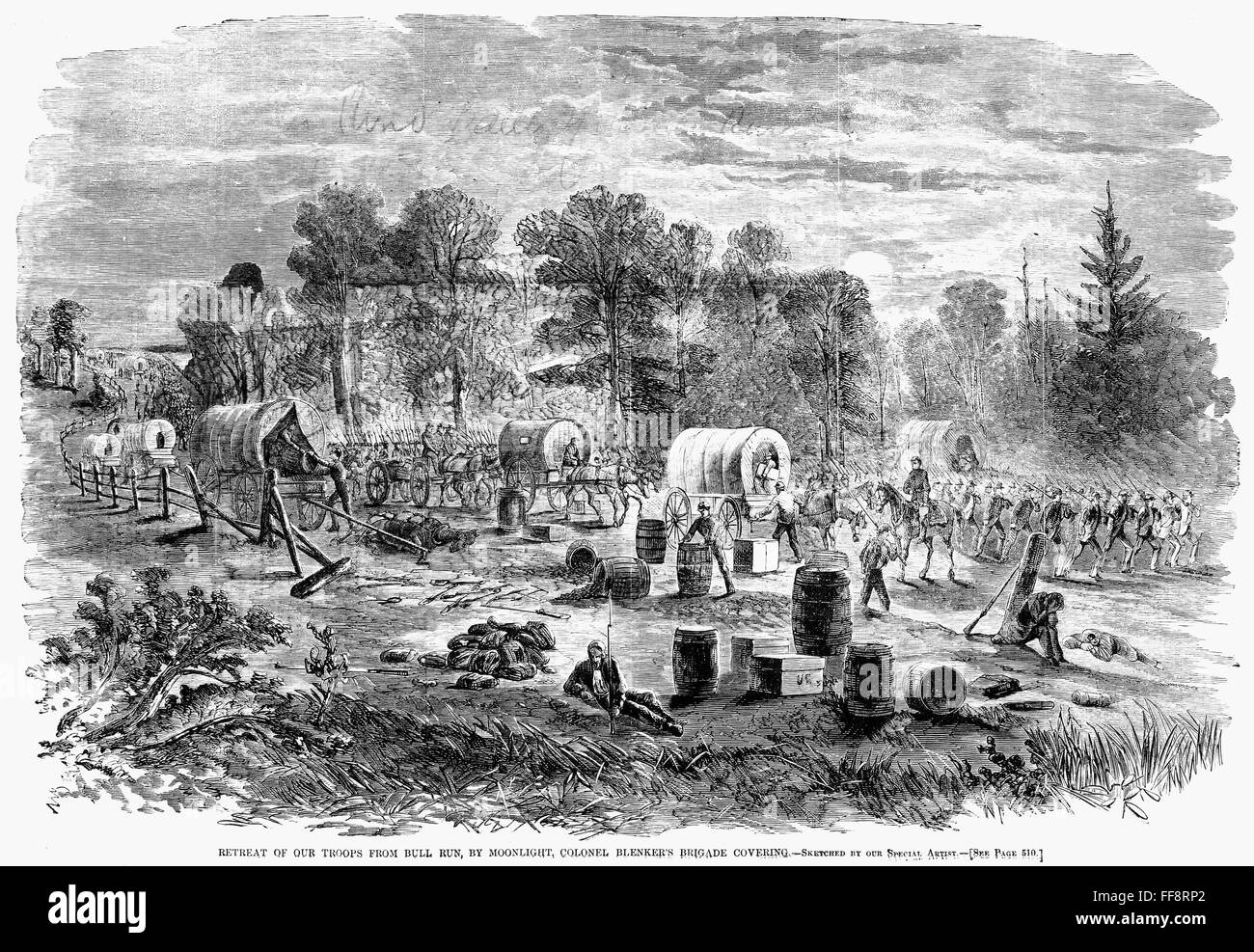 CIVIL WAR: BULL RUN, 1861. /nThe retreat of Union troops by moonlight ...