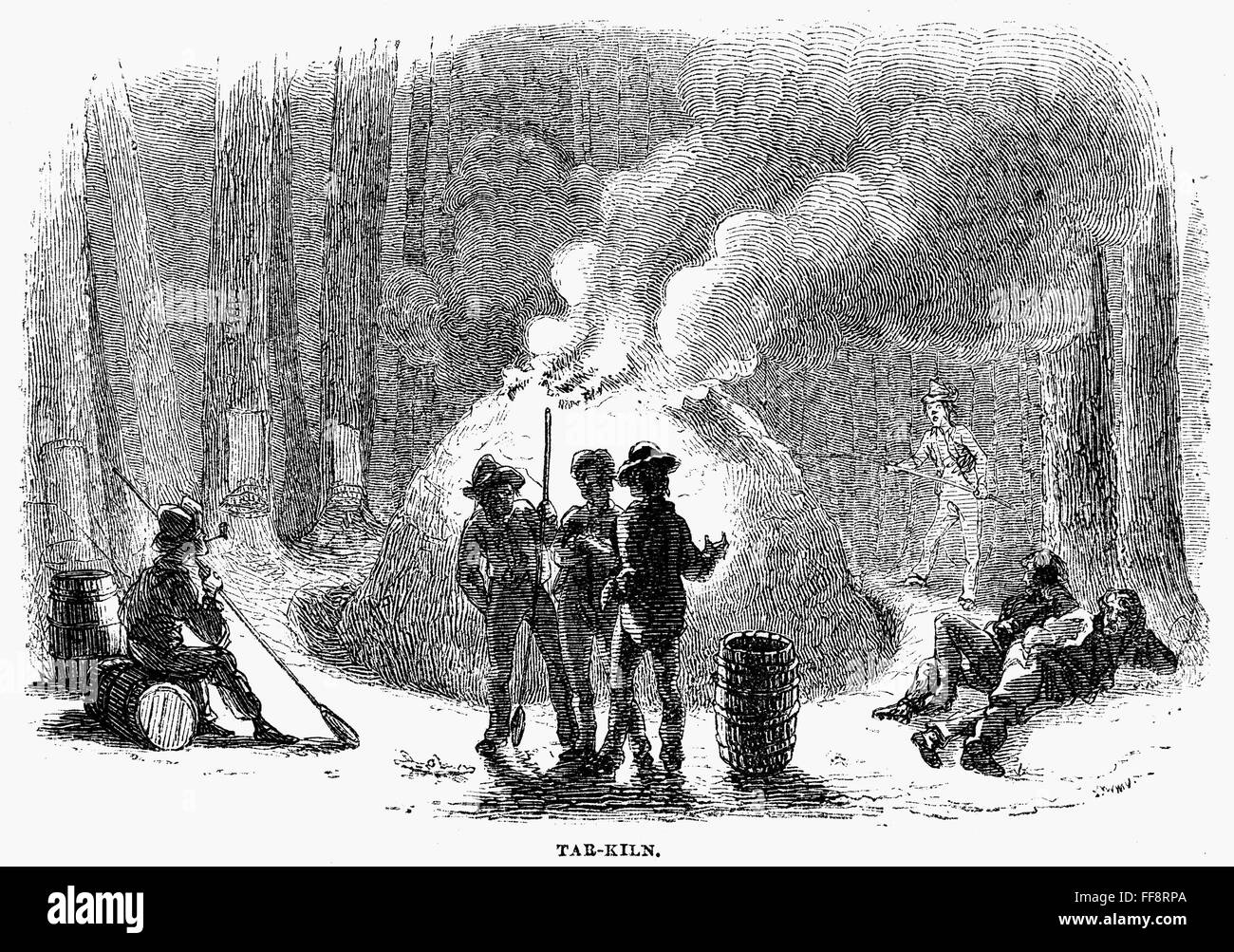 SLAVE LABOR, 1857. /nBlack slave workers at a North Carolina tar kiln ...
