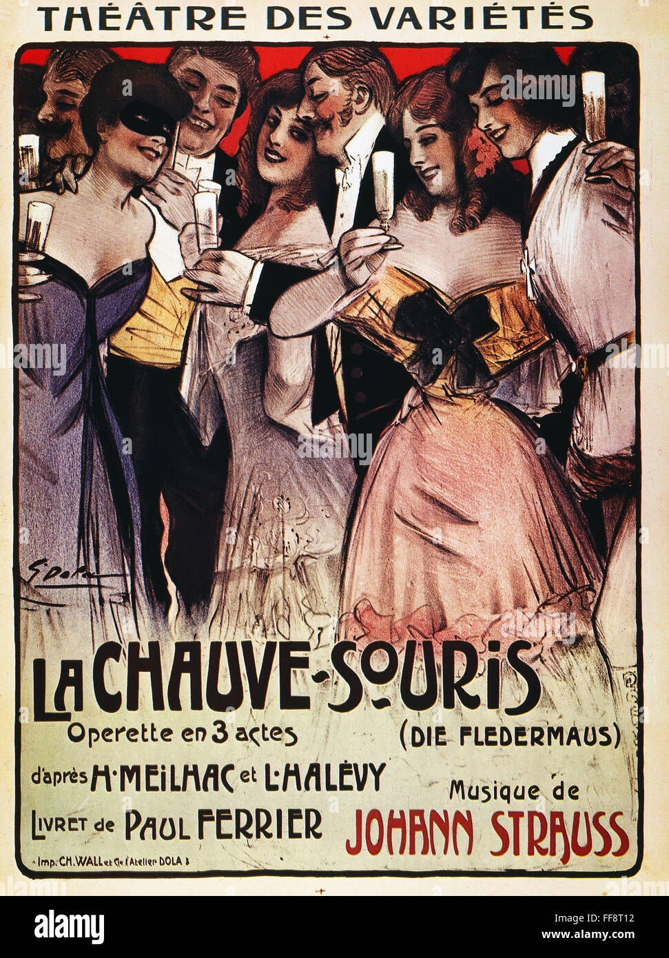 STRAUSS: 'DIE FLEDERMAUS'. /nFrench lithograph poster for Johann ...