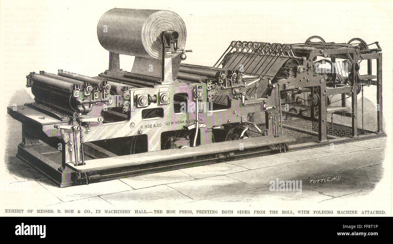 HOE WEB PRINTING PRESS. /nExhibited at the Philadelphia Centennial ...