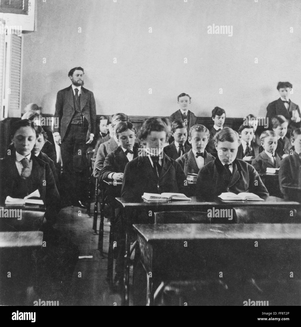 ELEMENTARY SCHOOL, 1870. /nPupils of the First Grade in their classroom ...