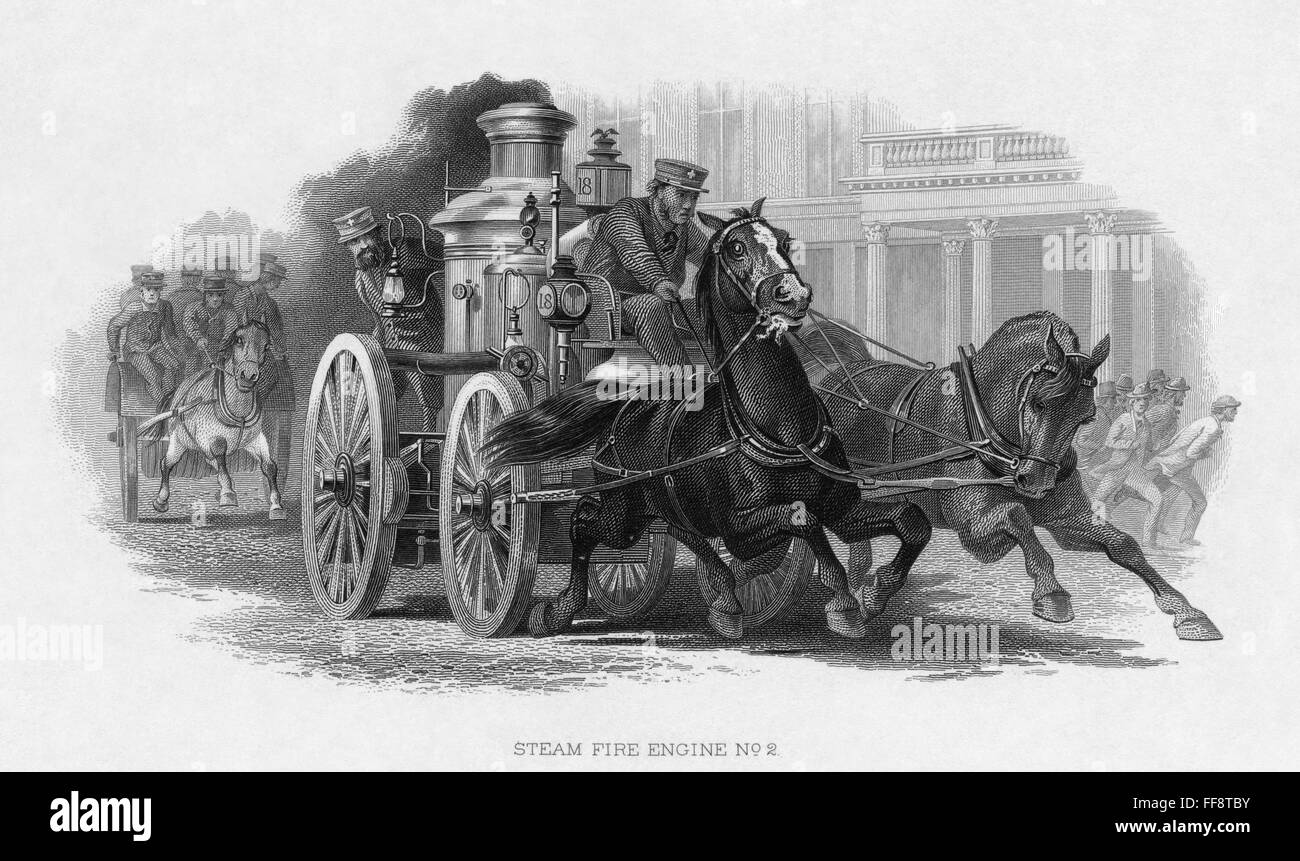 FIRE ENGINES. /nAmerican horse-drawn steam powered fire engine, c.1870 ...