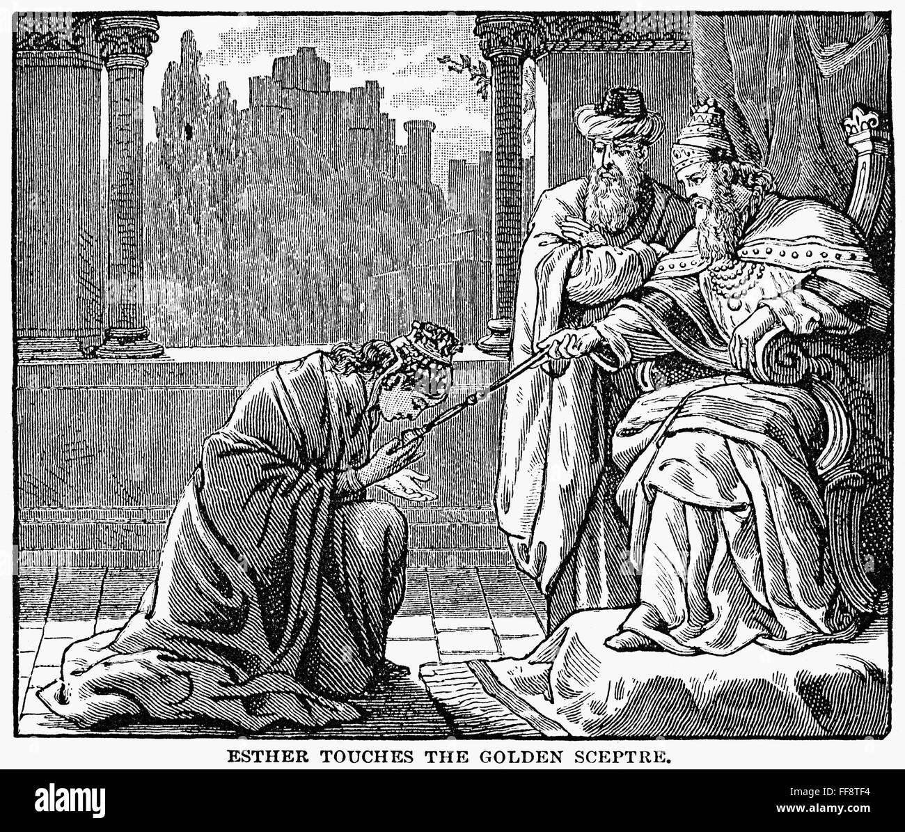 ESTHER & HAMAN. /nEsther touching Haman's scepter (Esther 8:4). Wood ...