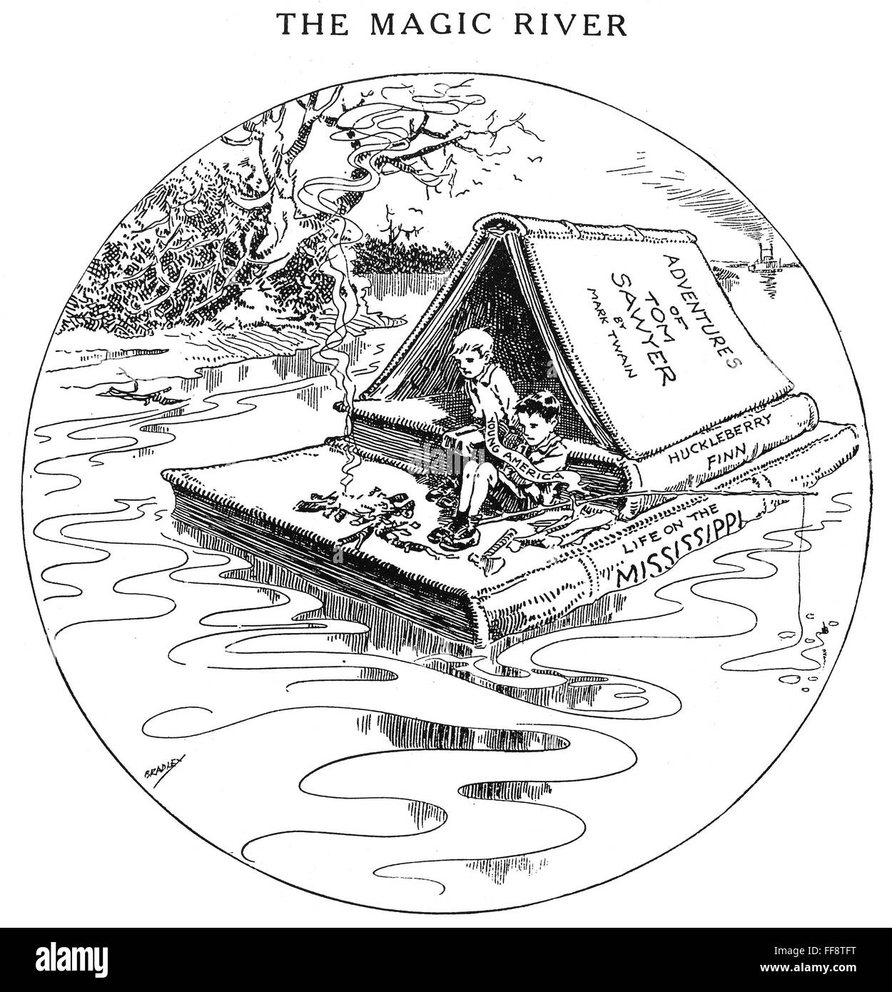 CLEMENS: TOM & HUCK. /n'The Magic River.' Cartoon by Luther D. Bradley ...