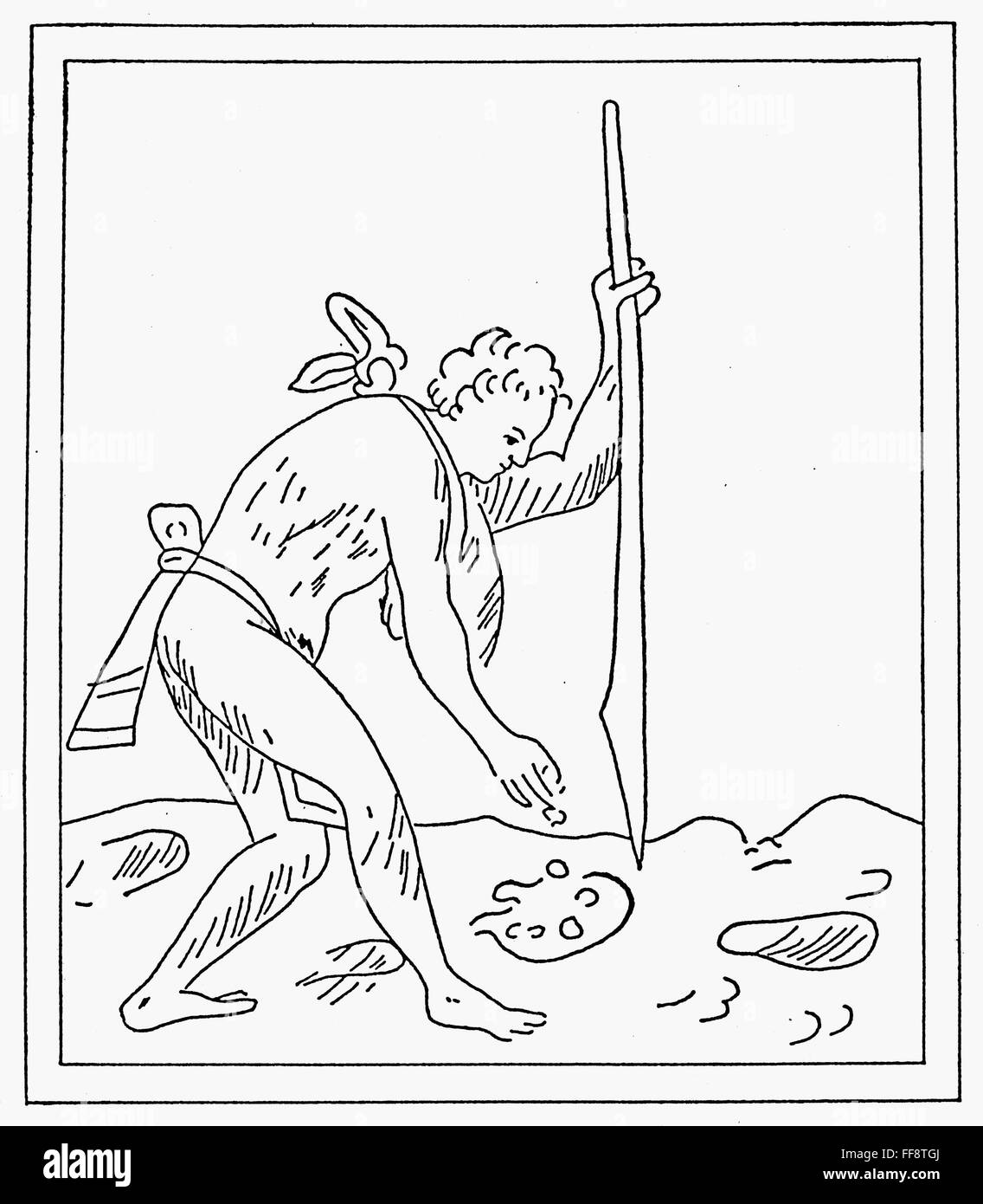 AZTEC FARMER. /nAn Aztec farmer planting corn. Line drawing from the ...