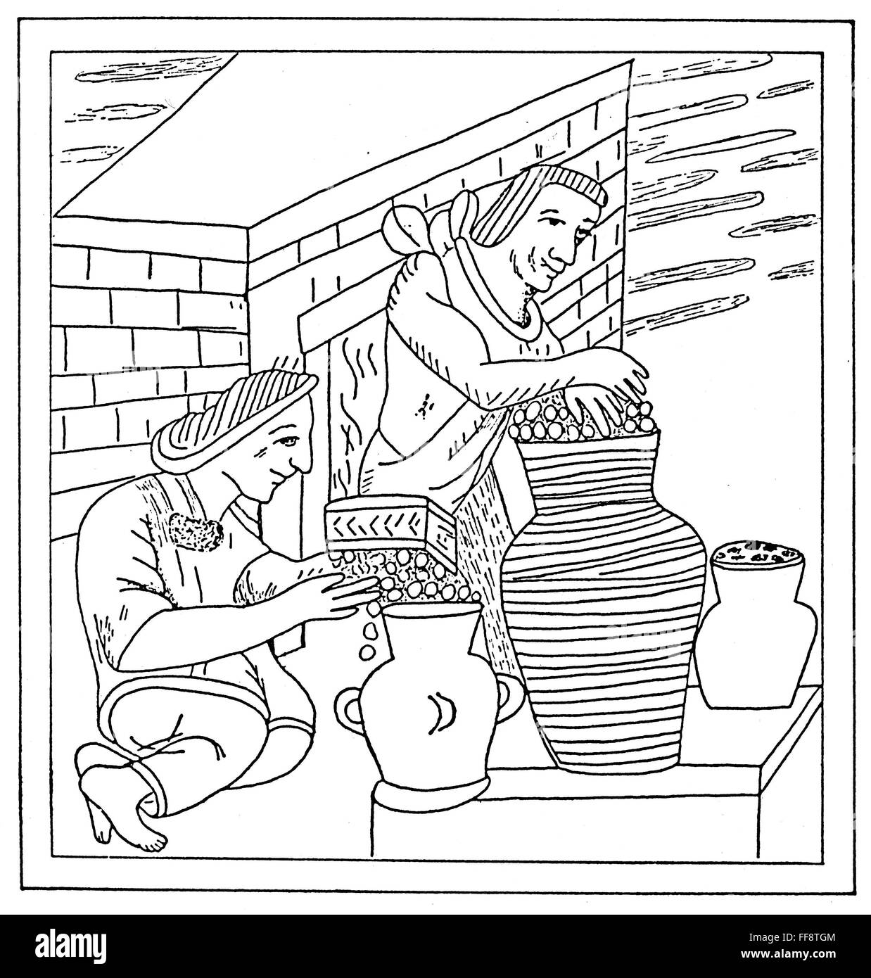 AZTEC FARMERS. /nAztec farmers storing their harvested corn in clay ...