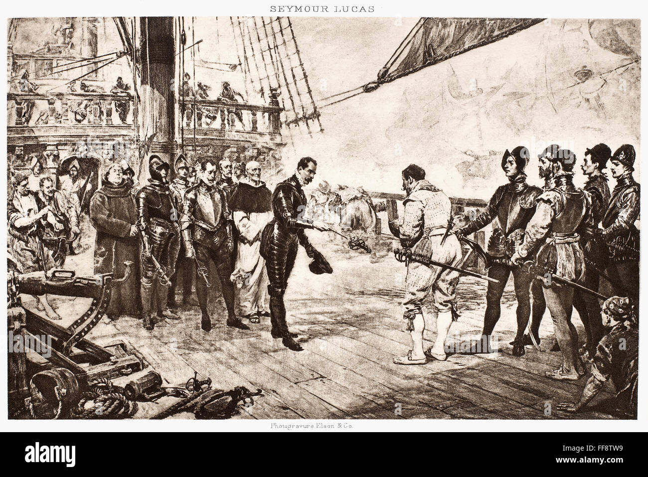 SPANISH SURRENDER, 1588. /nThe Admiral of the Spanish Armada ...