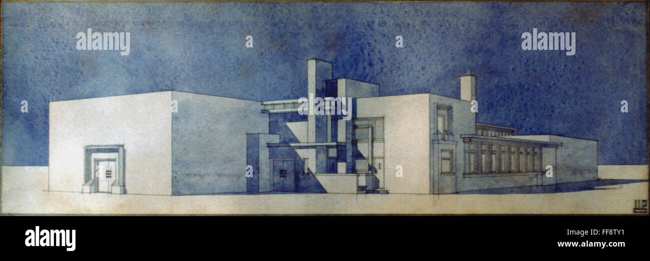 OUD: FACTORY PLAN, 1919. /nPlan for a factory. Watercolor and pencil ...