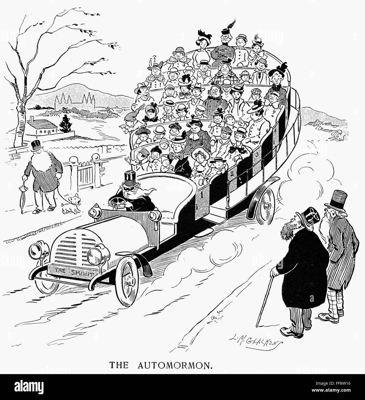 MORMON CARTOON, 1906. /n'The Automormon. Expressly designed for family ...